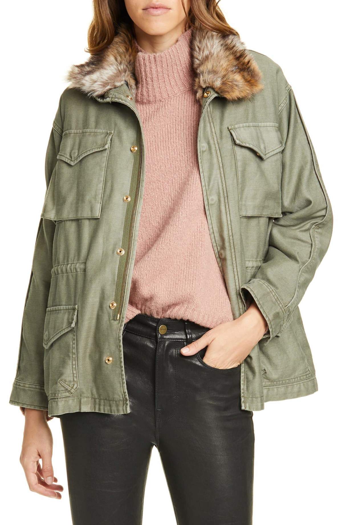FRAME Denim Fur Lined Service Jacket - Military | Garmentory