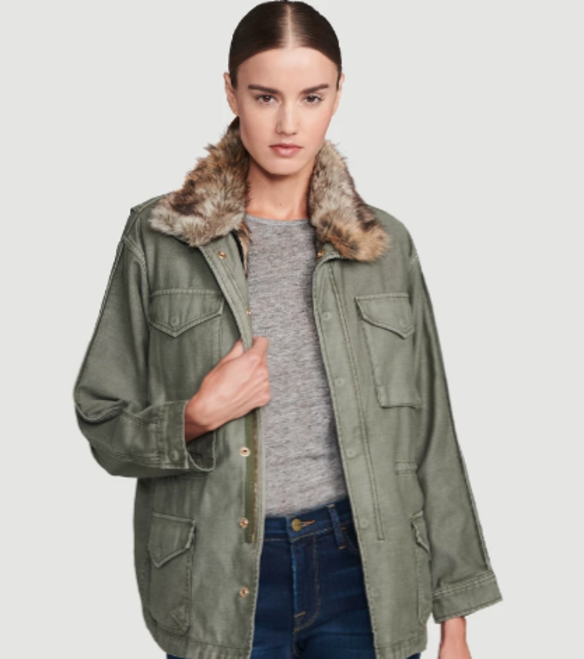 FRAME Denim Fur Lined Service Jacket - Military | Garmentory