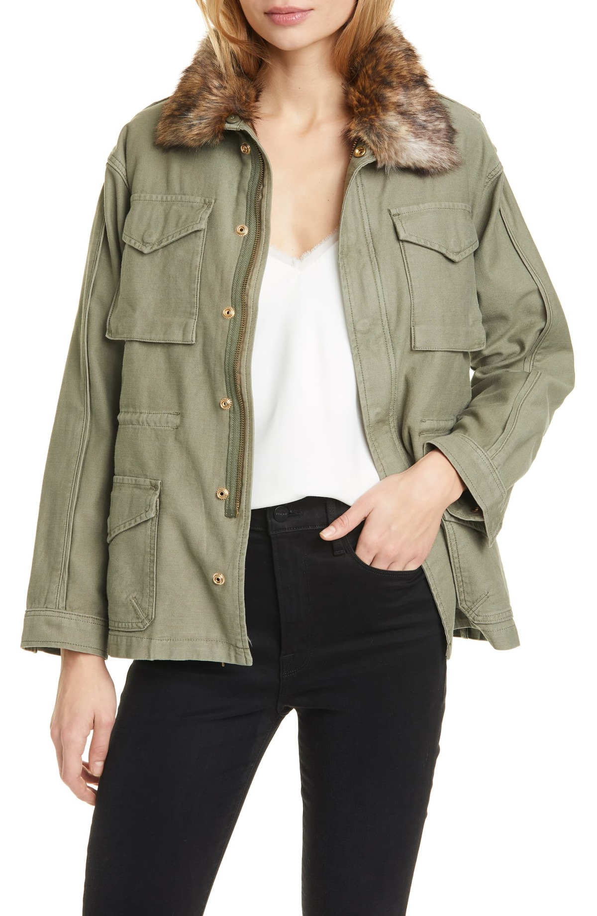 FRAME Denim Fur Lined Service Jacket - Military | Garmentory