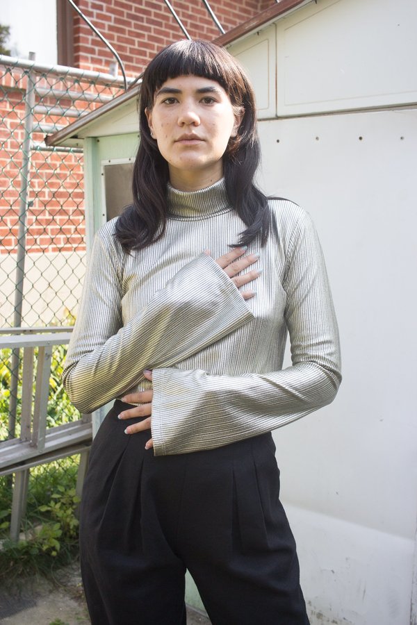 Eliza Faulkner Metallic Flare Turtleneck | Garmentory
