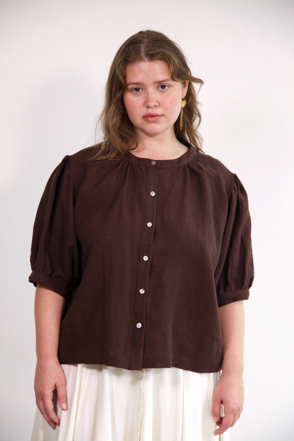 Town Clothes Market Linen Blouse - Chestnut | Garmentory