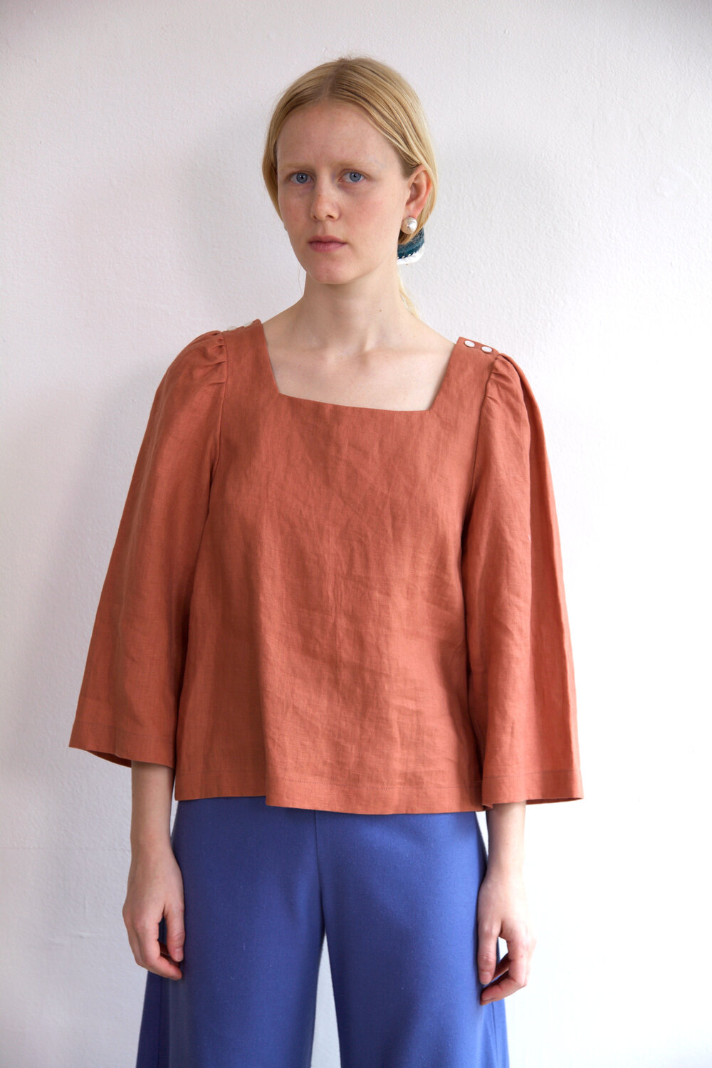 Town Clothes Linen Williams Blouse - Clay | Garmentory