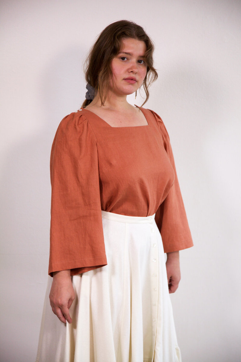 Town Clothes Linen Williams Blouse - Clay | Garmentory