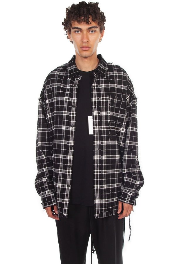 Mastermind World Flannel Oversized Shirt - Black/White | Garmentory