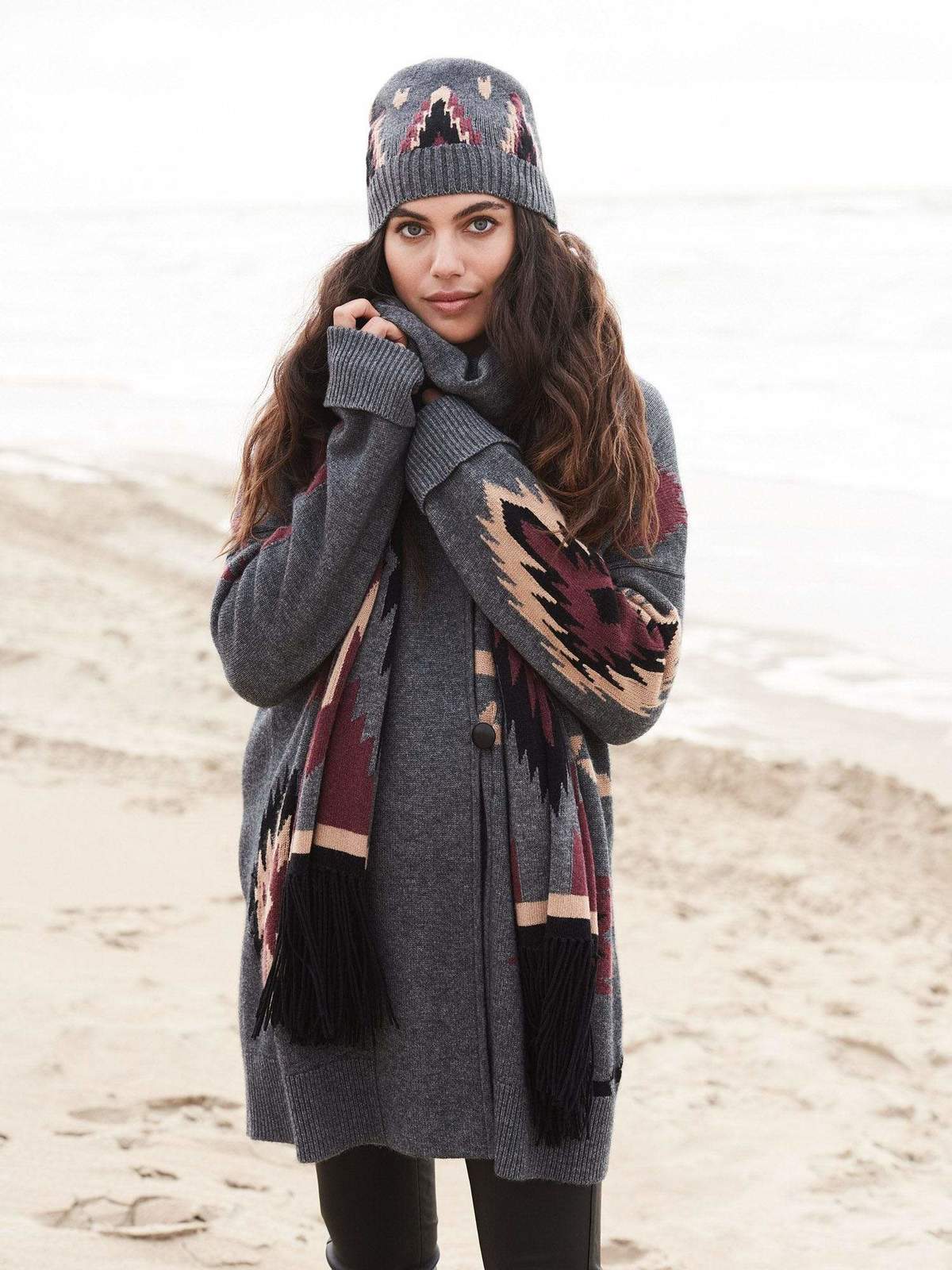 Repeat Cashmere Aztec Knit Chunky Cardigan - Grey | Garmentory