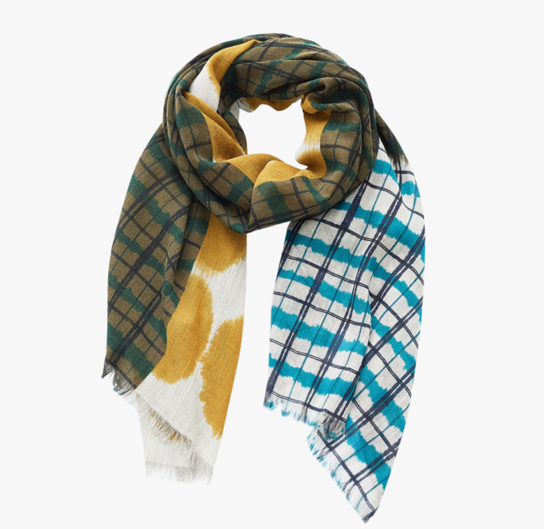 Inouitoosh Aberdeen Wool Stole scarf - Teal/khaki/gold | Garmentory