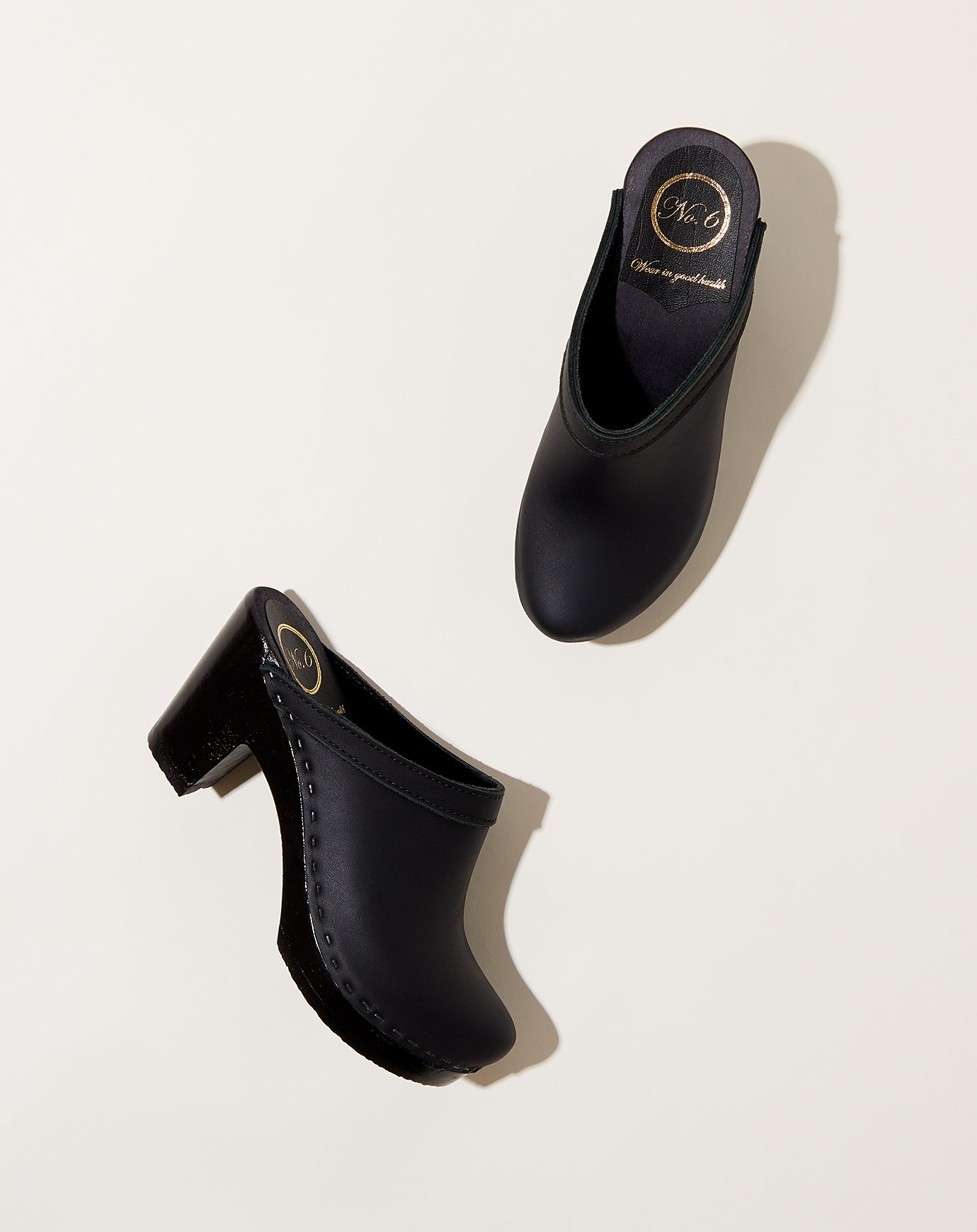 No.6 Old School Clog on High Heel - Black/Black Base | Garmentory