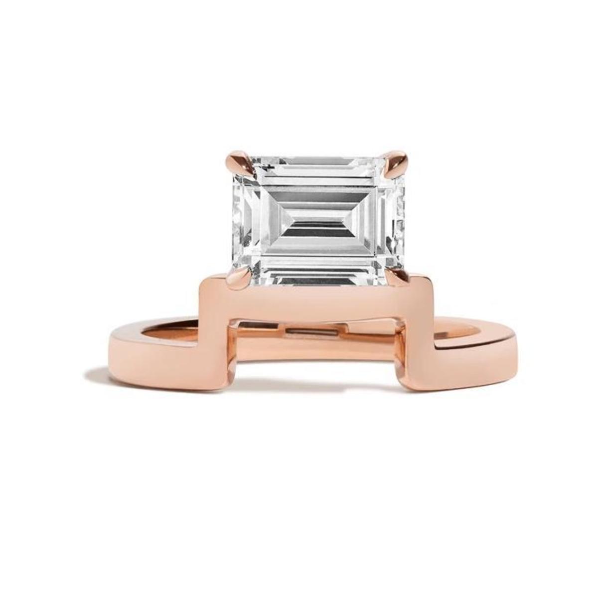 Shahla Karimi Mid-Century Wright Emerald Notch Ring | Garmentory