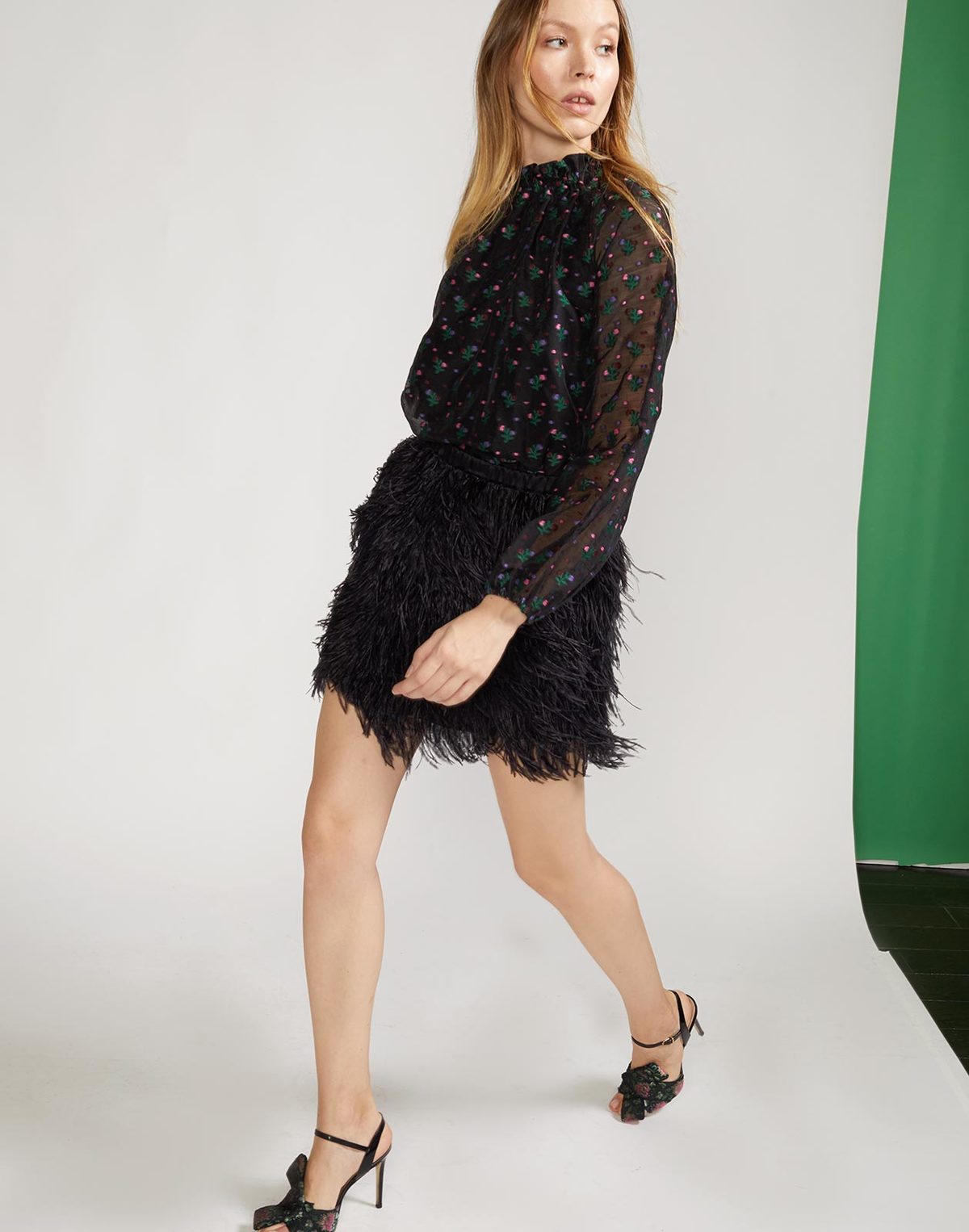 Cynthia Rowley Vera Ostrich Feather Mini Skirt - Black | Garmentory