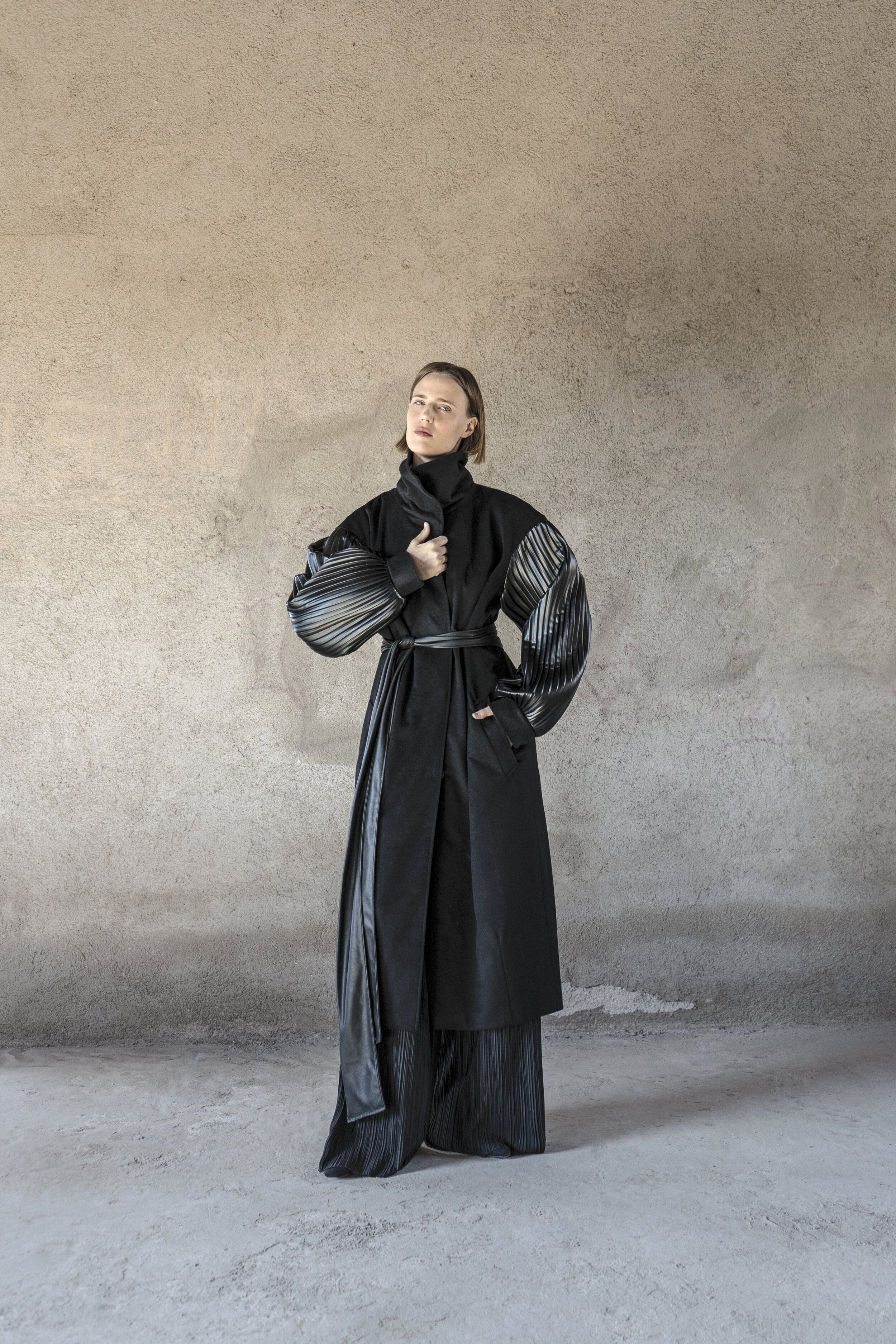 KM by Lange Cocoon Wool Coat - Black | Garmentory