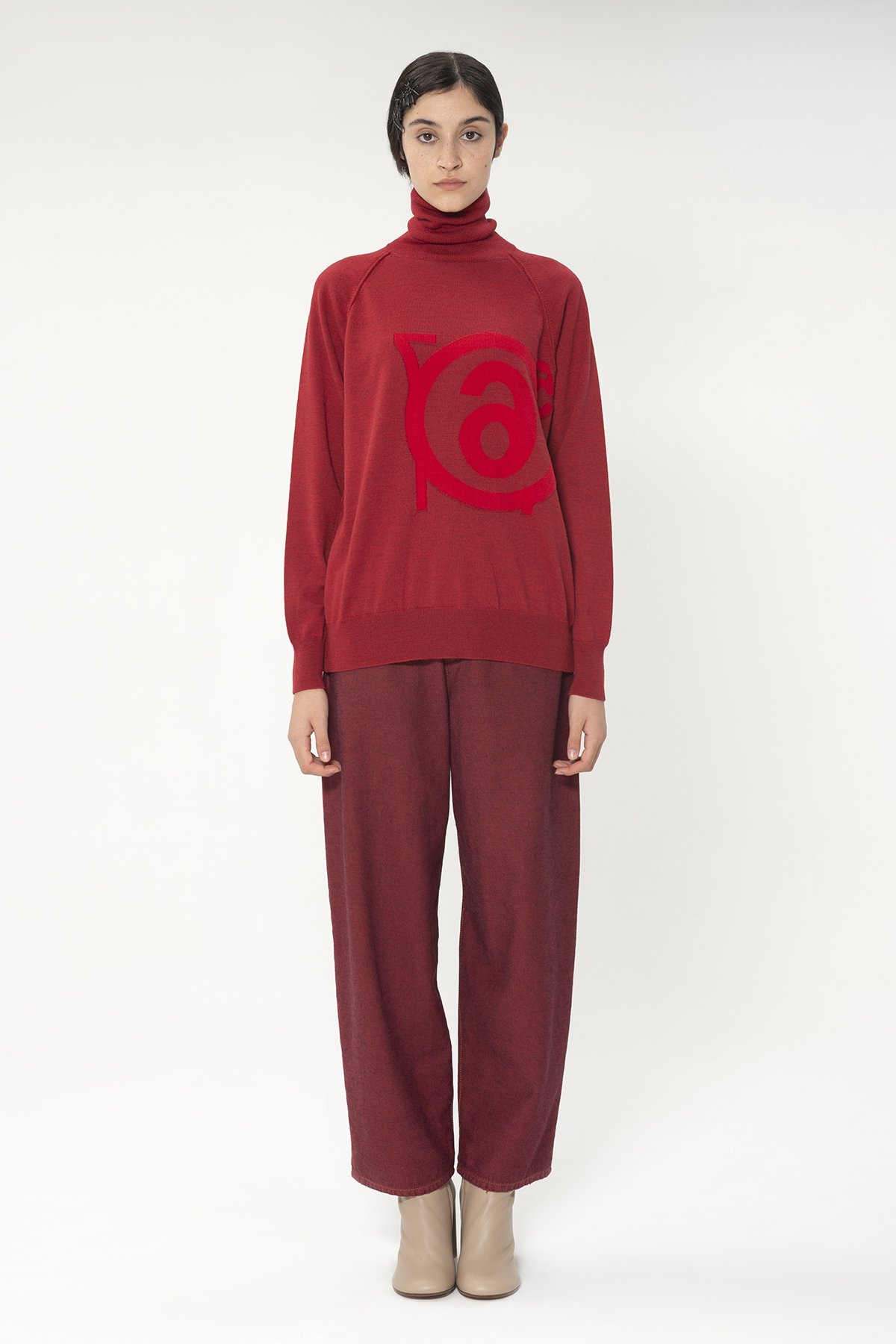 MM6 Maison Margiela Reversible Logo Turtleneck Sweater - Red | Garmentory
