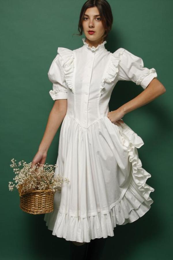 VINTAGE VICTORIAN MIDI DRESS - WHITE | Garmentory
