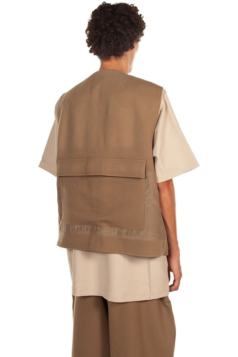 JOE CHIA Reversible Utility Vest - Sand | Garmentory
