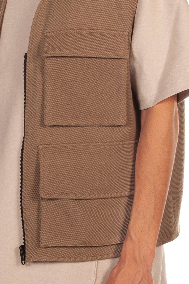 JOE CHIA Reversible Utility Vest - Sand | Garmentory