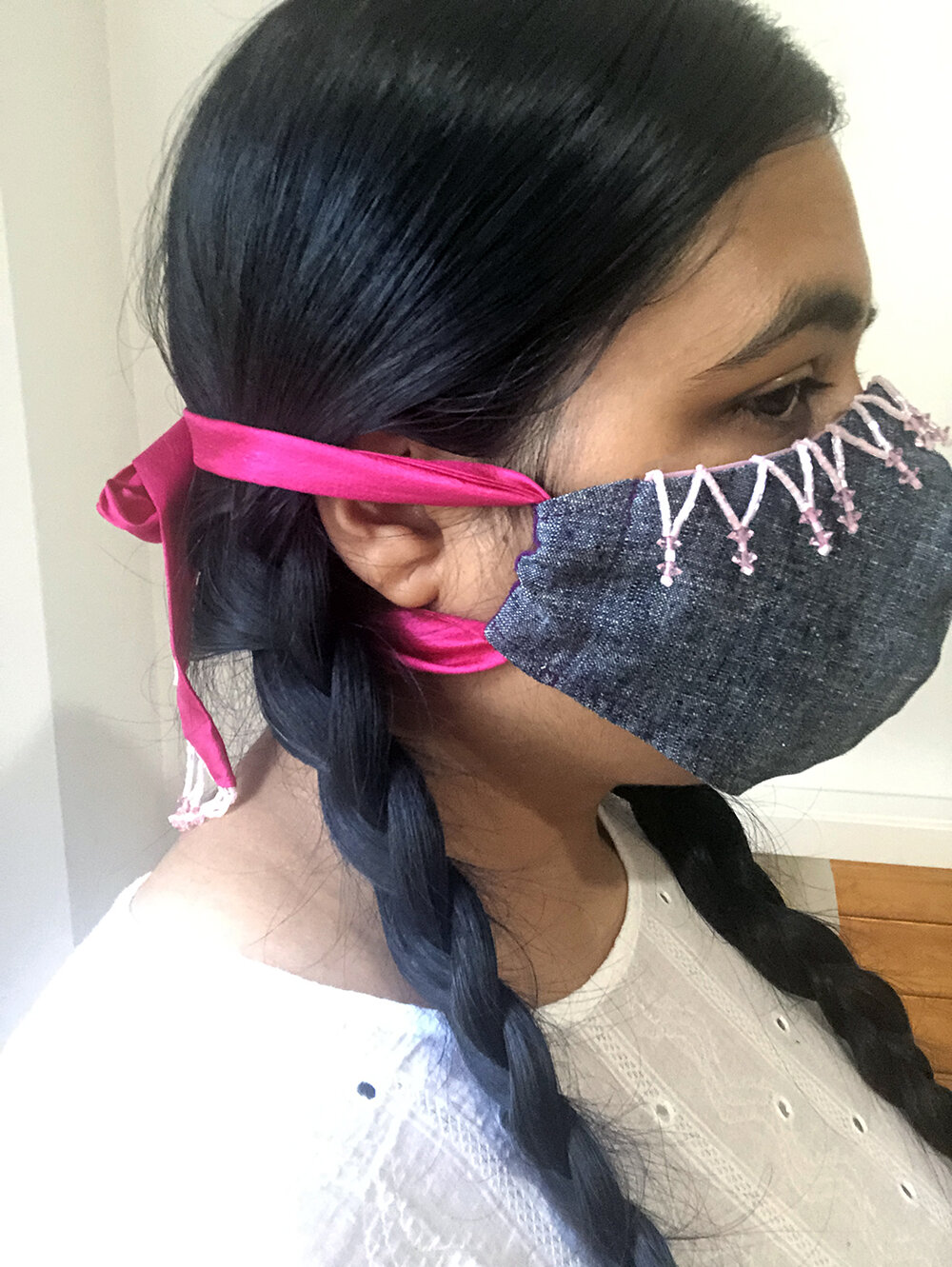 Abacaxi Beaded Fringe Mask | Garmentory