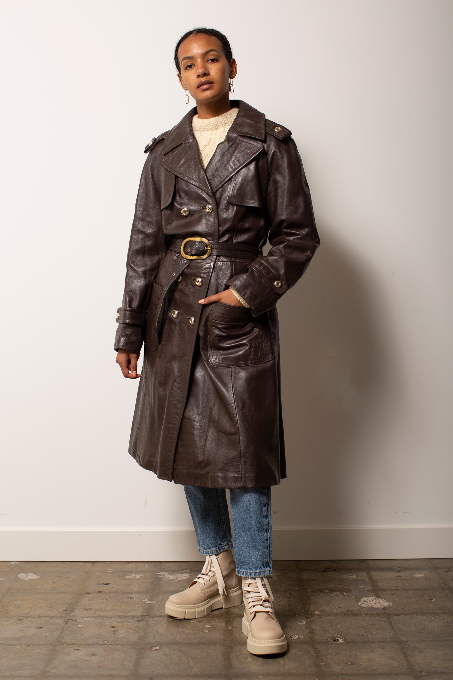 Vintage Leather Trench - Dark Brown | Garmentory