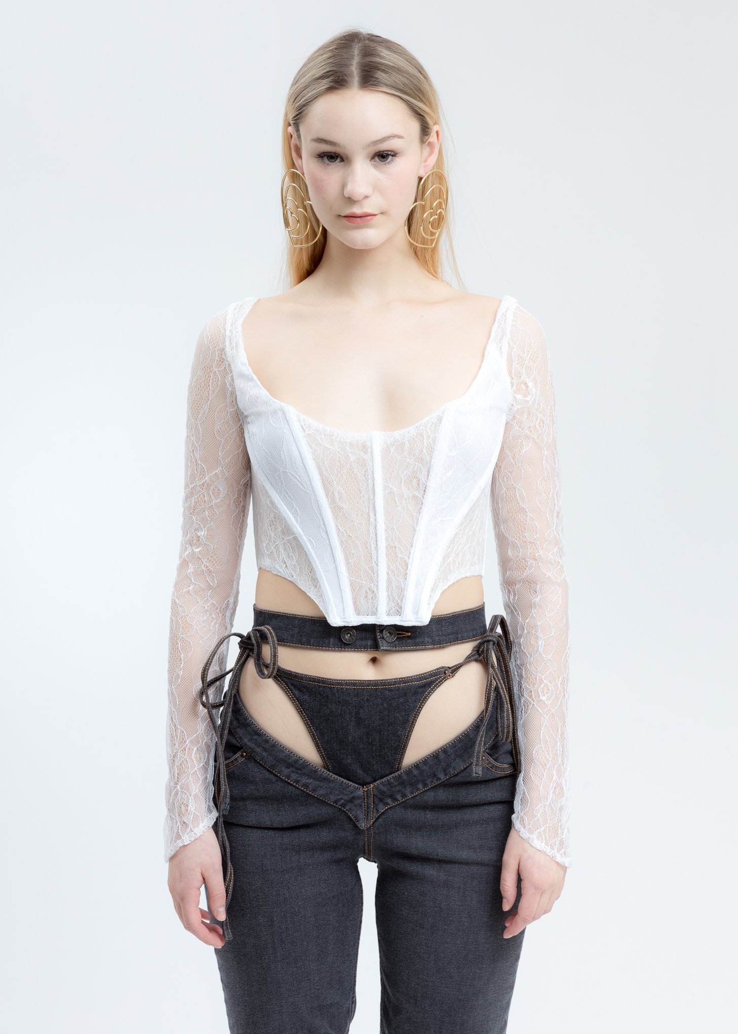 Danielle Guizio Lace Scoop Neck Corset White Garmentory