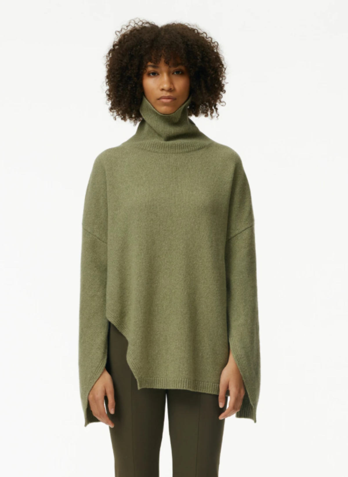 Tibi Recycled Cashmere Cape Turtleneck Sweater - Sage | Garmentory