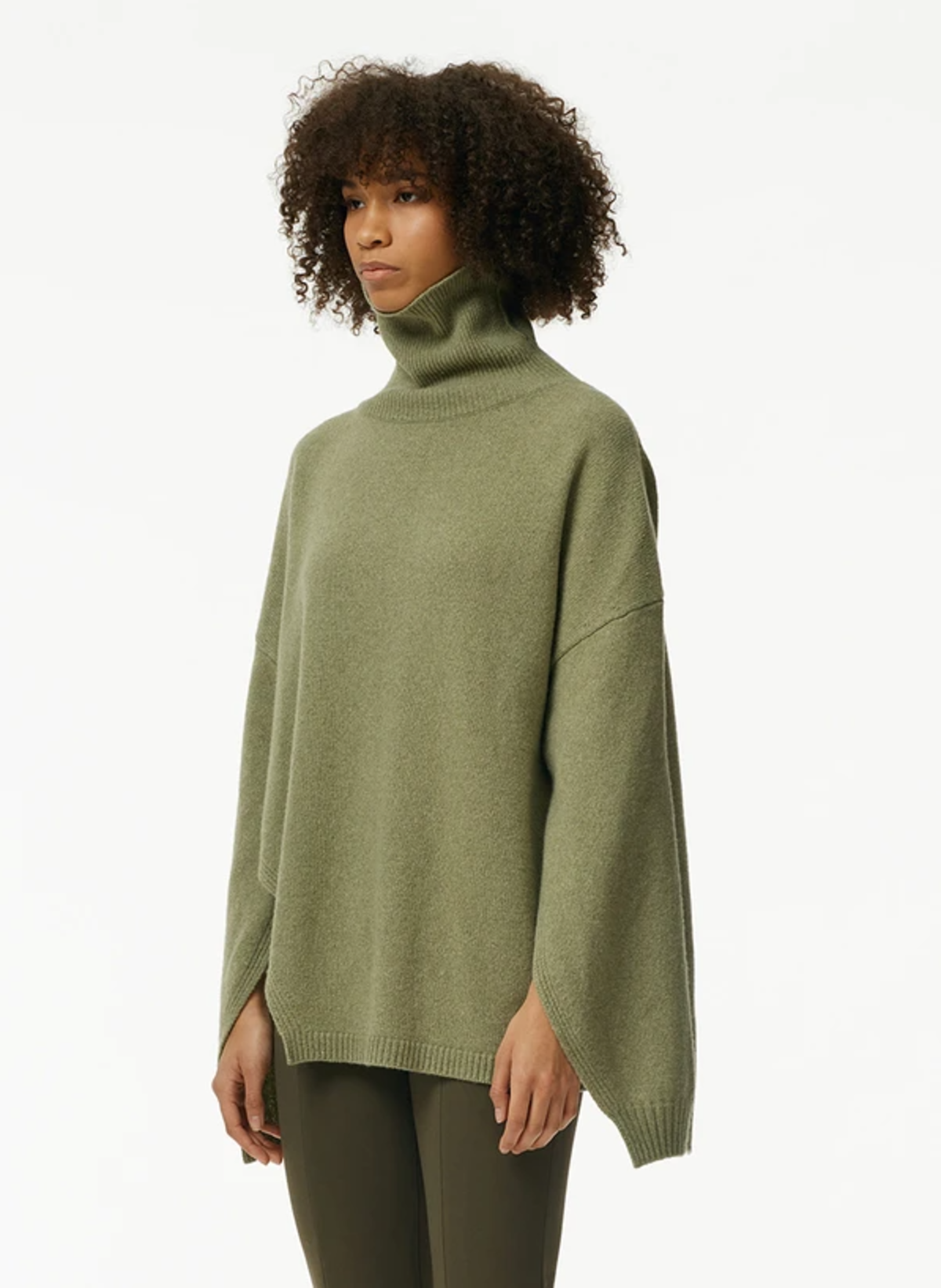 Tibi Recycled Cashmere Cape Turtleneck Sweater - Sage | Garmentory