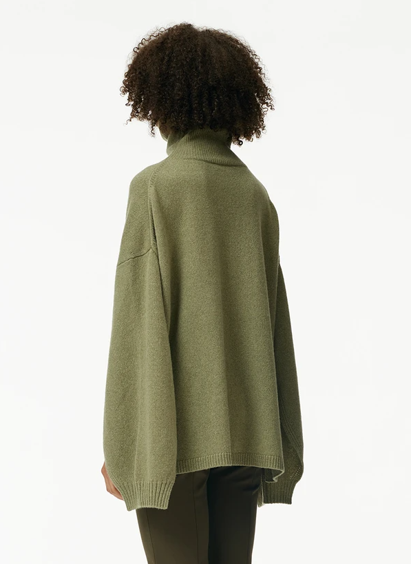 Tibi Recycled Cashmere Cape Turtleneck Sweater - Sage | Garmentory