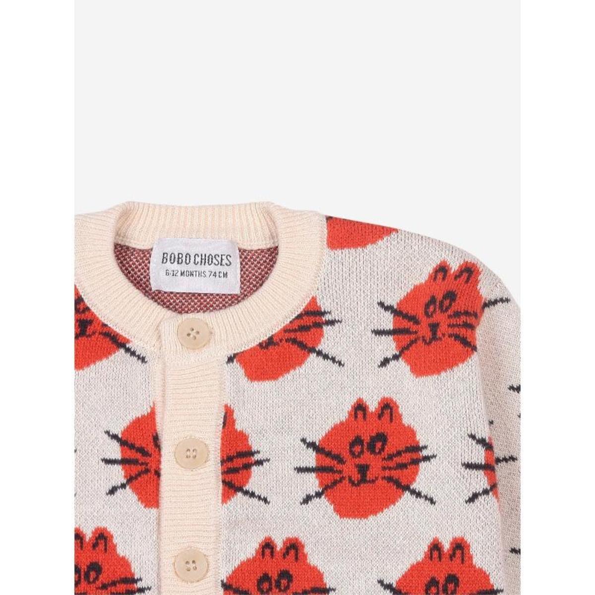 Kids Bobo Choses Cat Jacquard Baby Cardigan | Garmentory