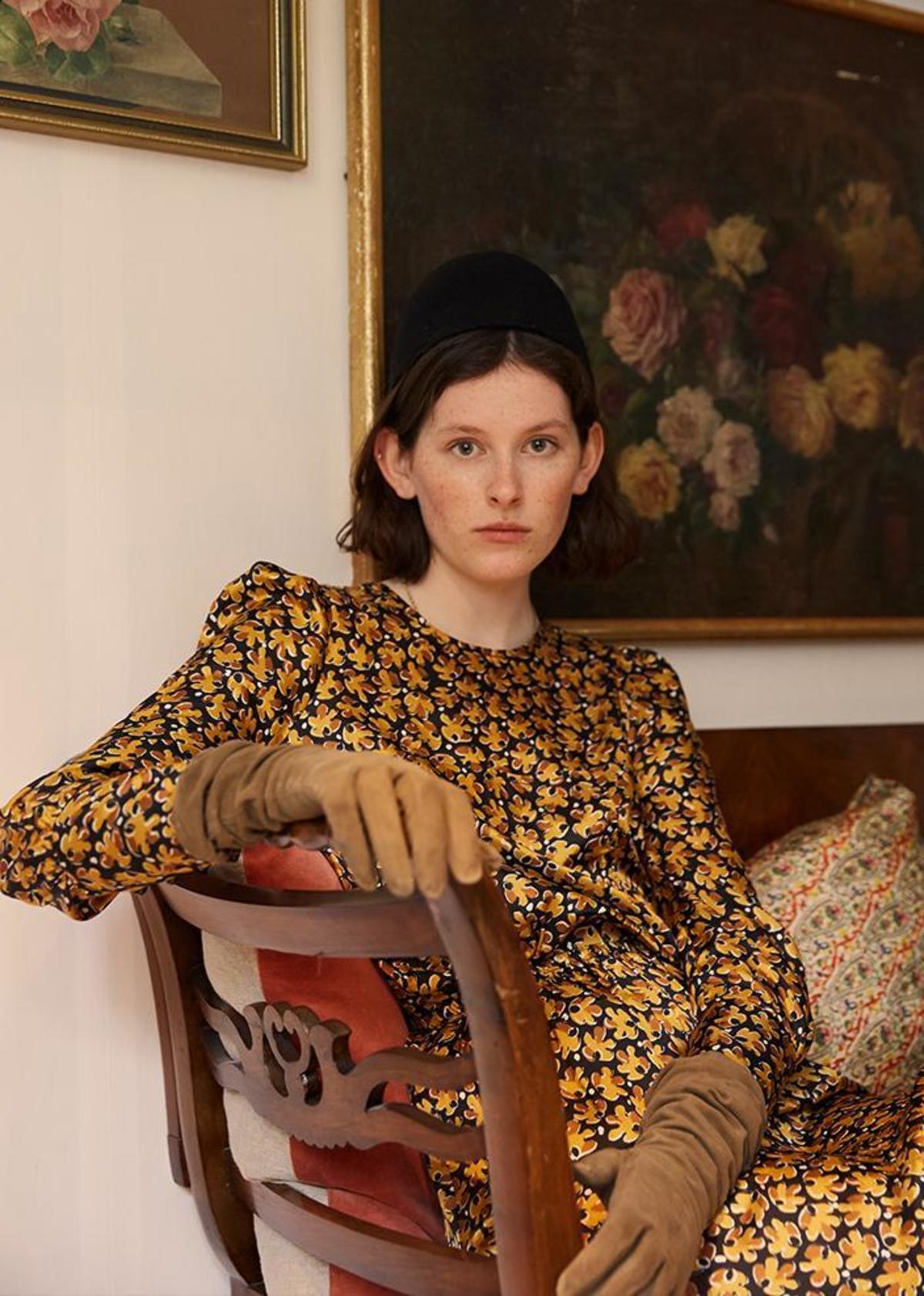 Caramel Puffy Sleeve Blouse - Black Leaf Print | Garmentory