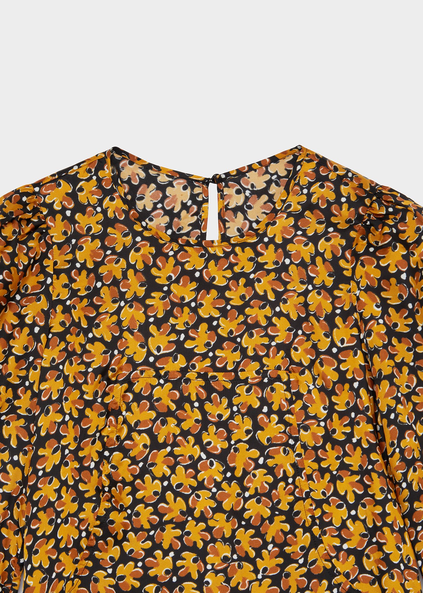 Caramel Puffy Sleeve Blouse - Black Leaf Print | Garmentory
