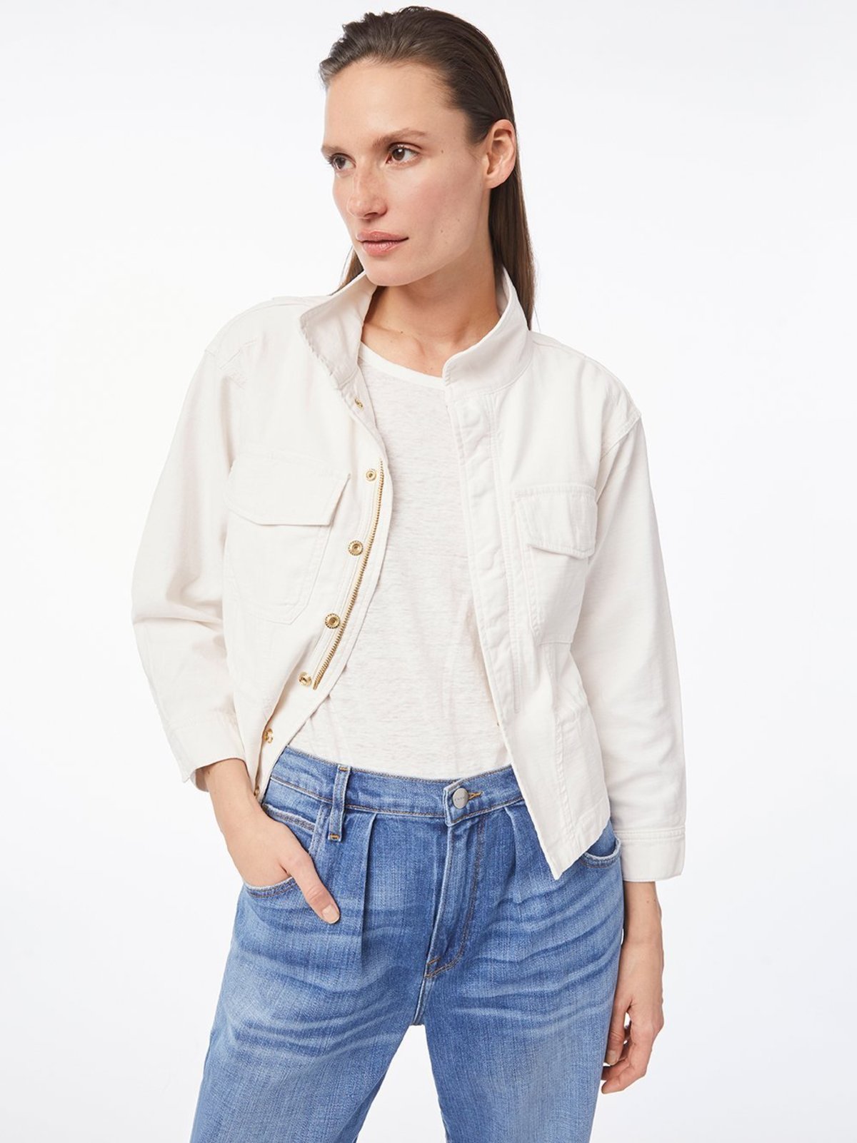 FRAME Denim Twisted Shirt Jacket - Blanc | Garmentory