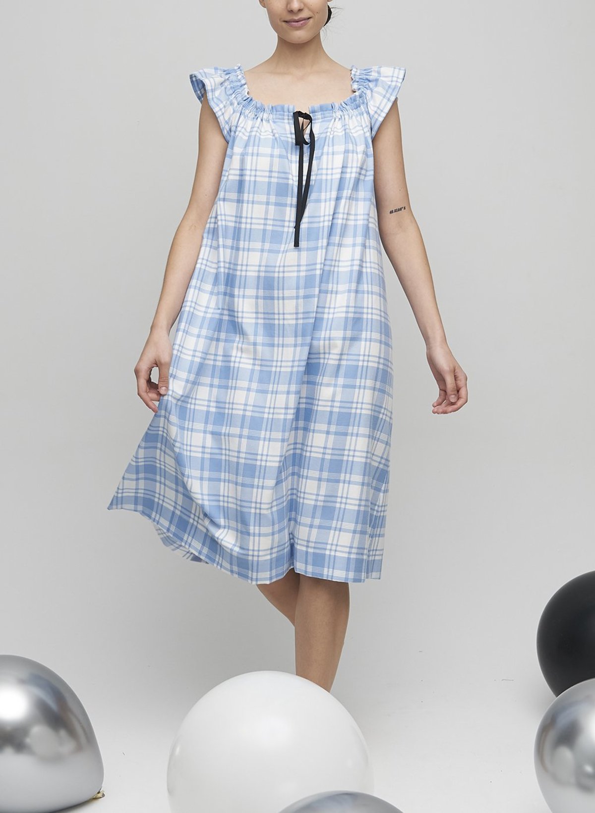 Eliza Faulkner Plaid Flannel Party Nightie - Blue | Garmentory