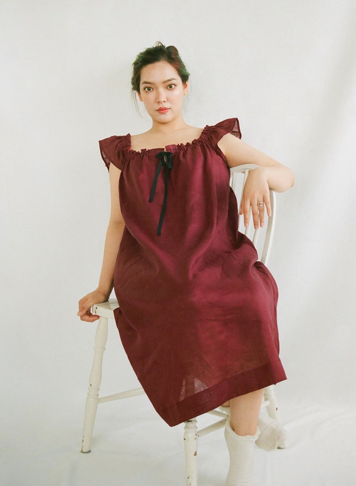 Eliza Faulkner Linen Party Nightie - Burgundy | Garmentory