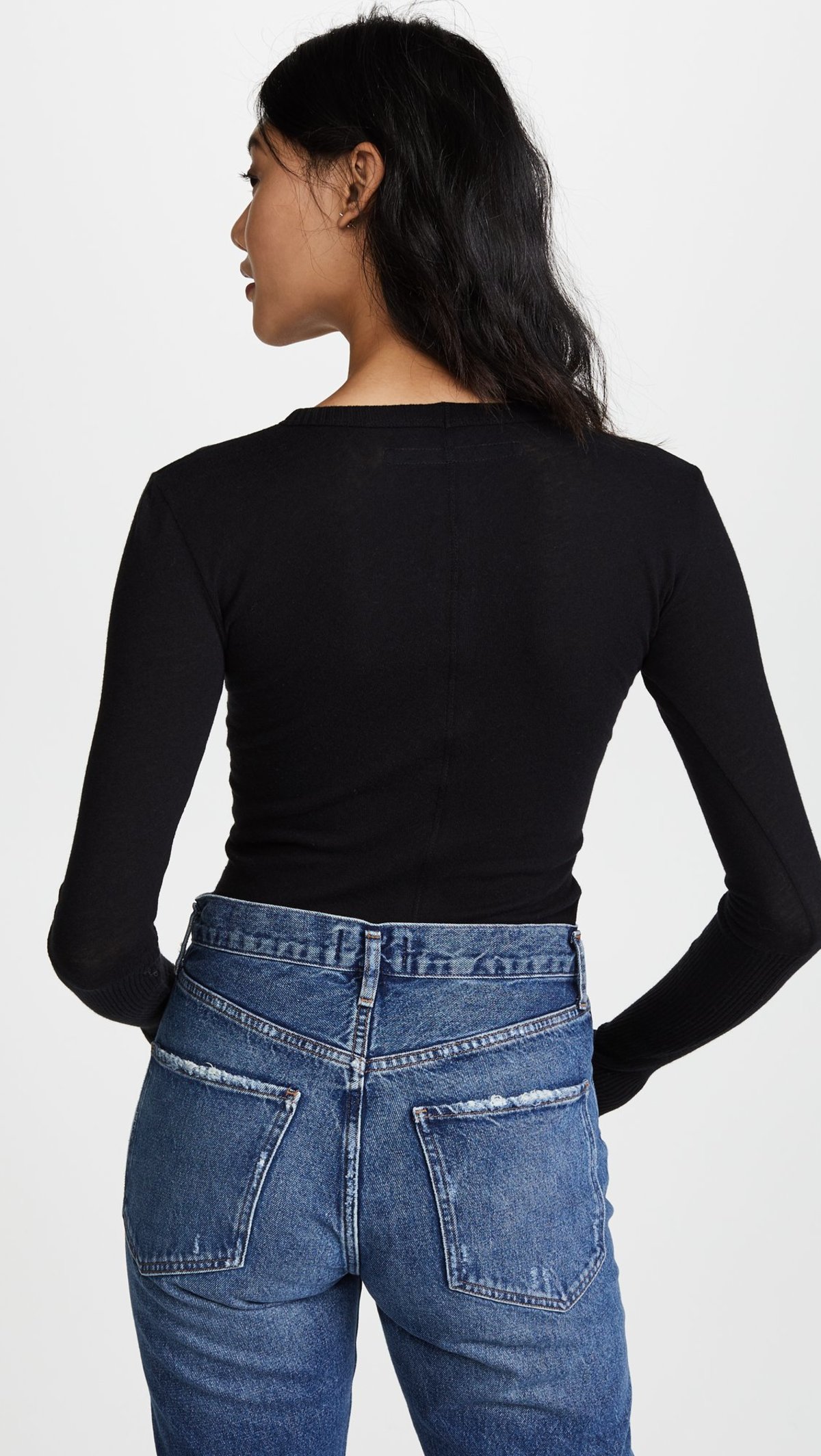 Enza Costa Cashmere Cuffed Crew - Black | Garmentory