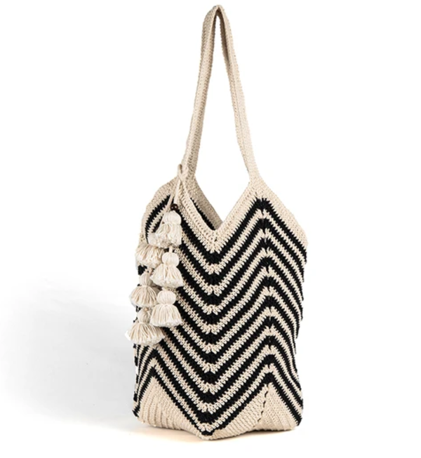 JADEtribe Maya Crochet Tote with Tassel - Black | Garmentory