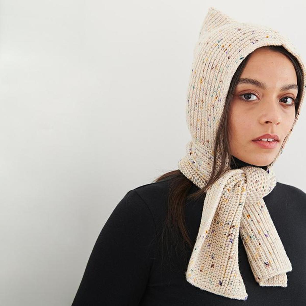 Misha & Puff Woman Hooded Scarf Iris Confetti Cream | Garmentory