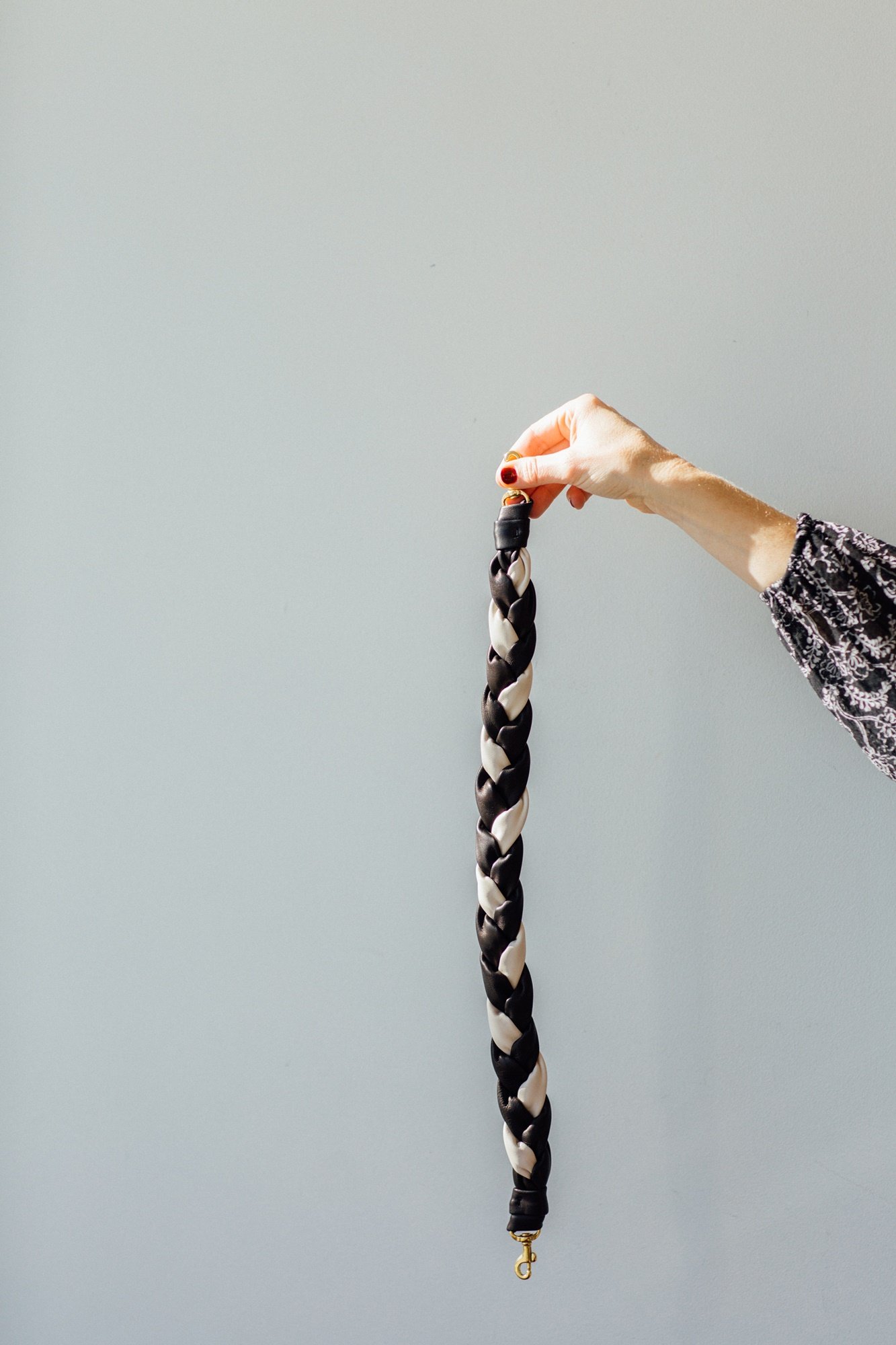 Clare V. Braided Bicolor Leather Shoulder Strap - Black/White | Garmentory