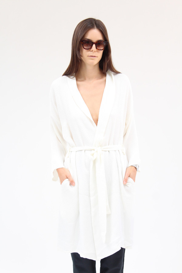 Beklina Silk Robe Texture White | Garmentory