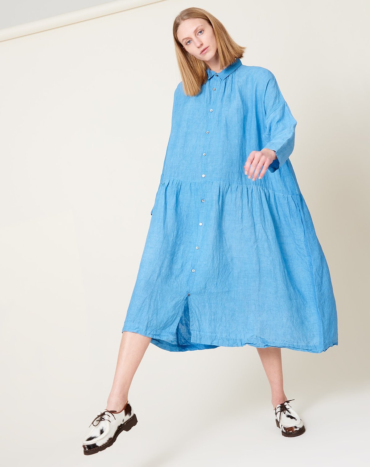 ICHI ANTIQUITES Linen Dress - Light Indigo | Garmentory