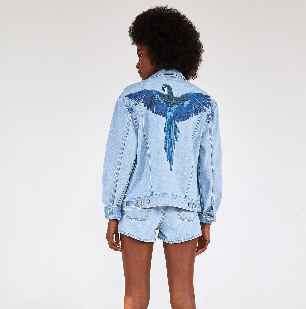 Levi's x Farm Rio Ex-Boyfriend Trucker - Birds in Paradise | Garmentory
