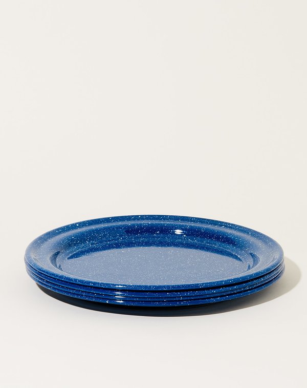 Vintage Set of Four Enamel Plates - Blue | Garmentory