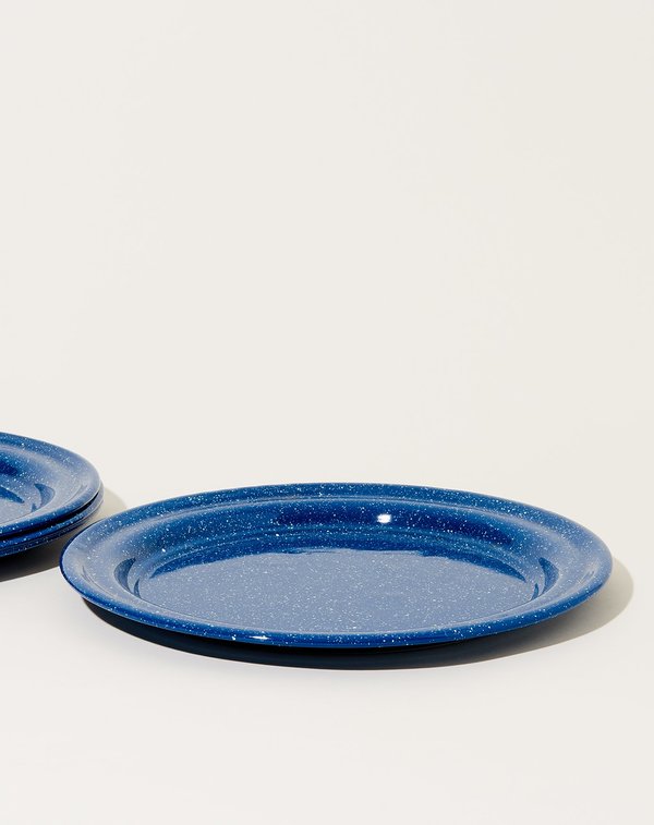 Vintage Set of Four Enamel Plates - Blue | Garmentory