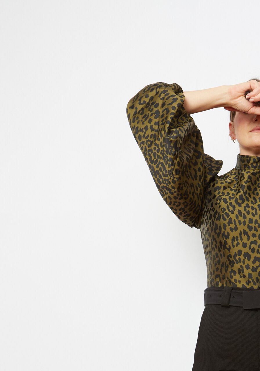 Ganni Crispy Jacquard Top - Leopard | Garmentory
