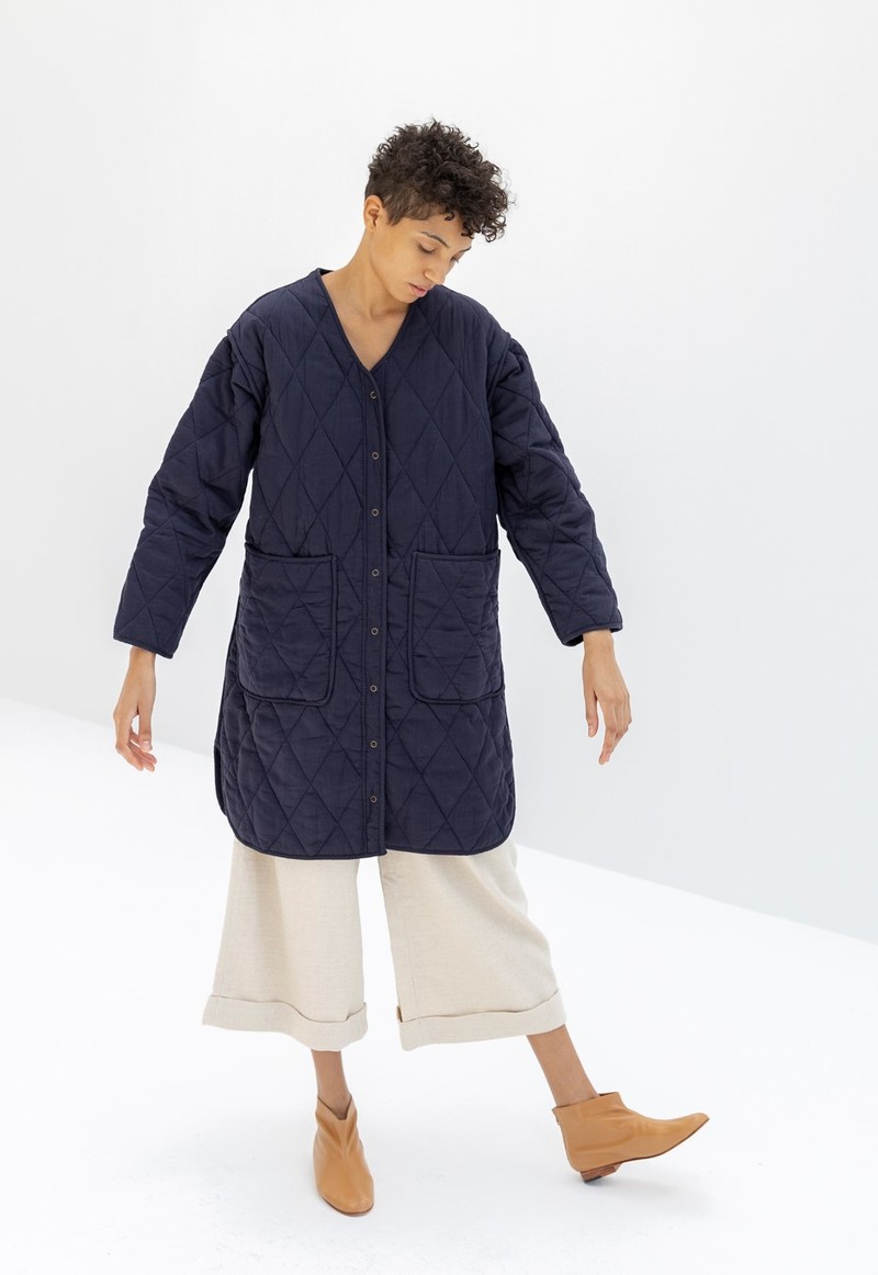 Micaela Greg Long Quilted Jacket - Indigo | Garmentory