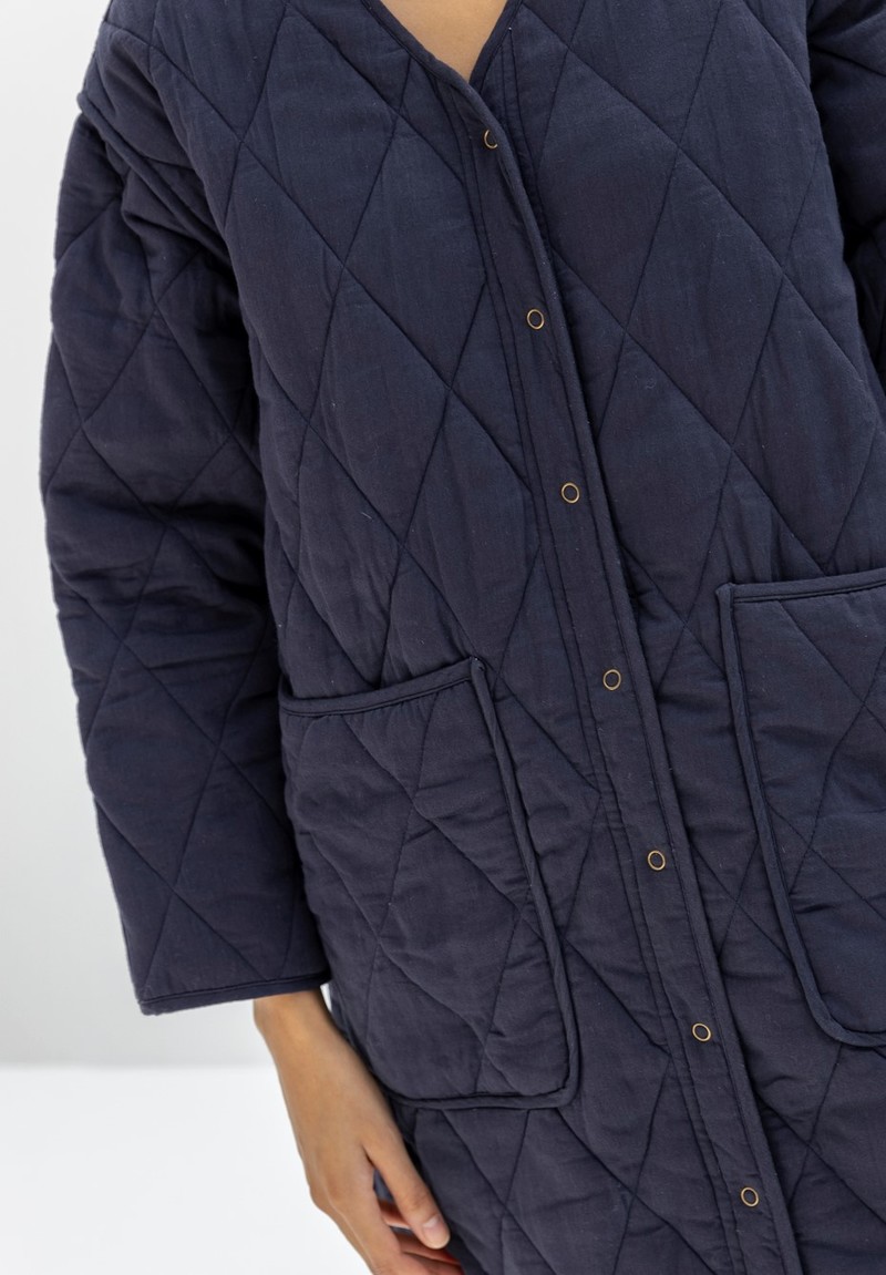 Micaela Greg Long Quilted Jacket - Indigo | Garmentory