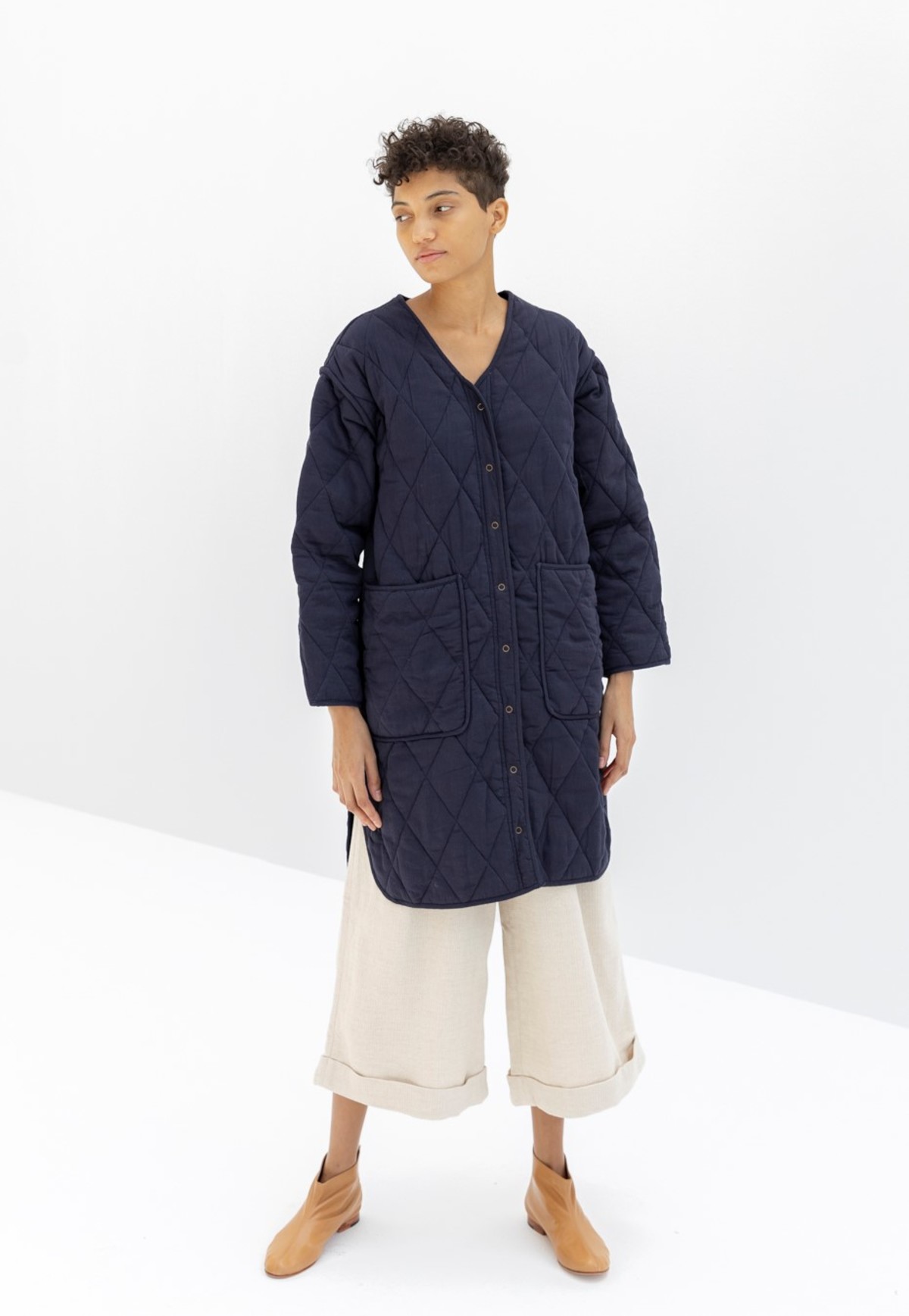 Micaela Greg Long Quilted Jacket - Indigo | Garmentory