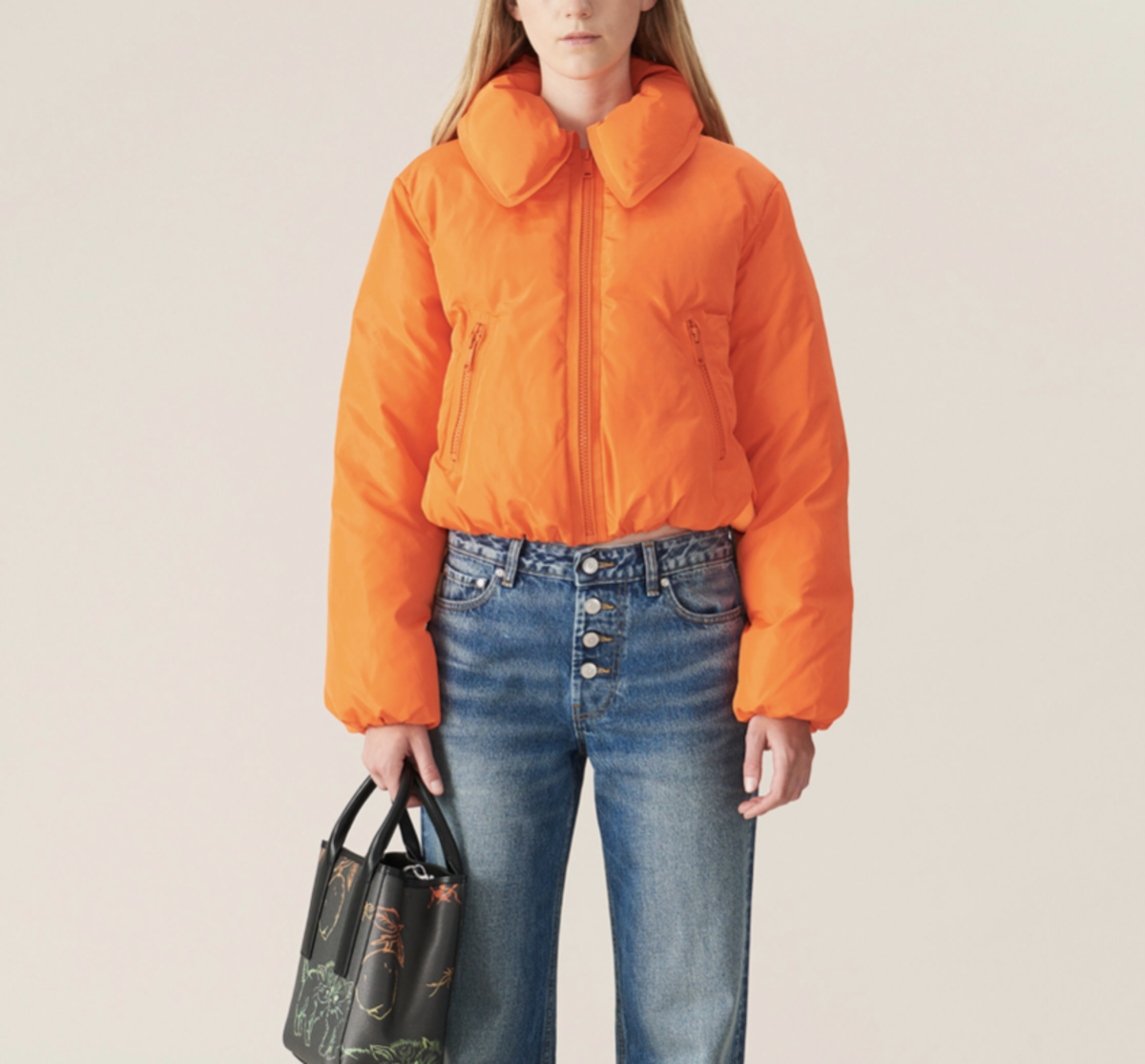 Ganni Cropped Puffer Jacket - Flame | Garmentory