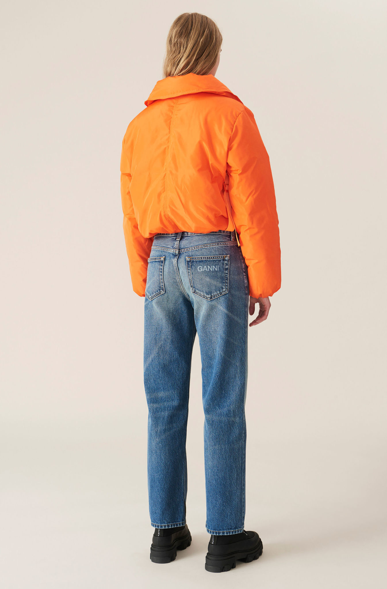 Ganni Cropped Puffer Jacket - Flame | Garmentory