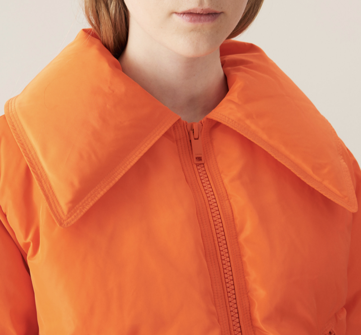 Ganni Cropped Puffer Jacket - Flame | Garmentory