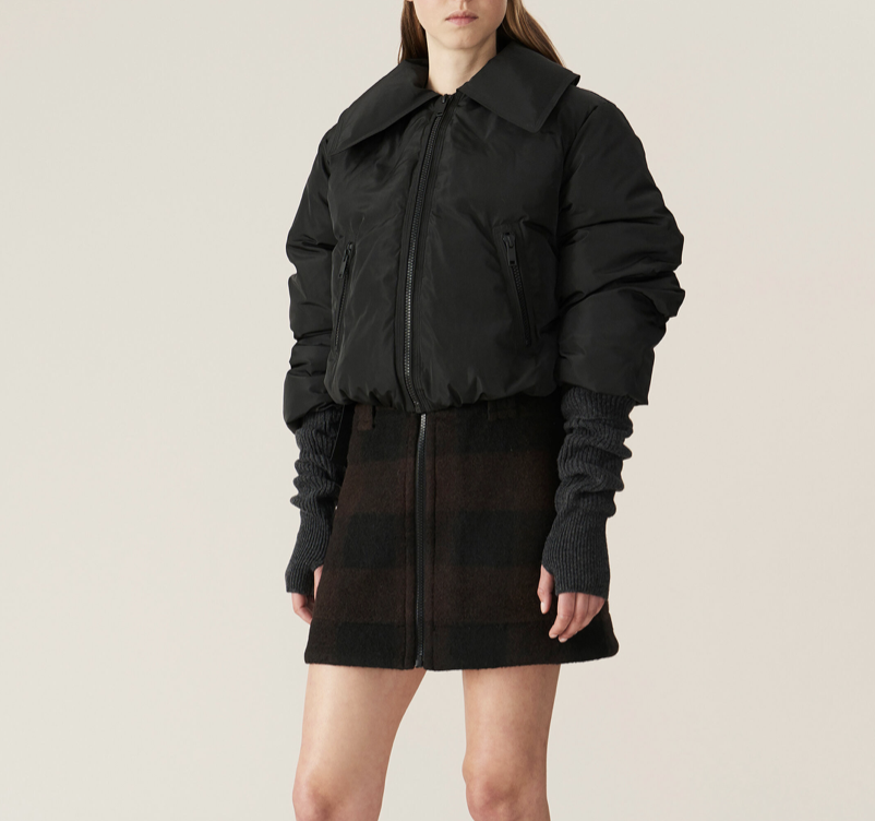 Ganni Cropped Puffer Jacket - Black | Garmentory