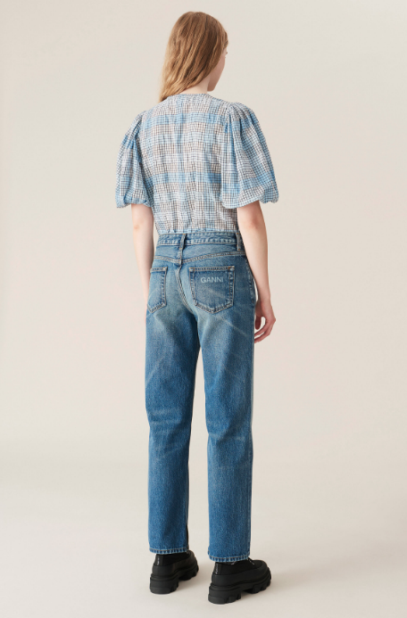 Ganni Seersucker Blouse - Heather Check | Garmentory Ganni Seersucker Blouse - Heather Check | Garmentory