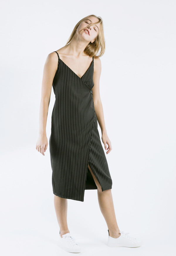 Outstanding Ordinary Note Wrap Dress - navy/white stripes | Garmentory
