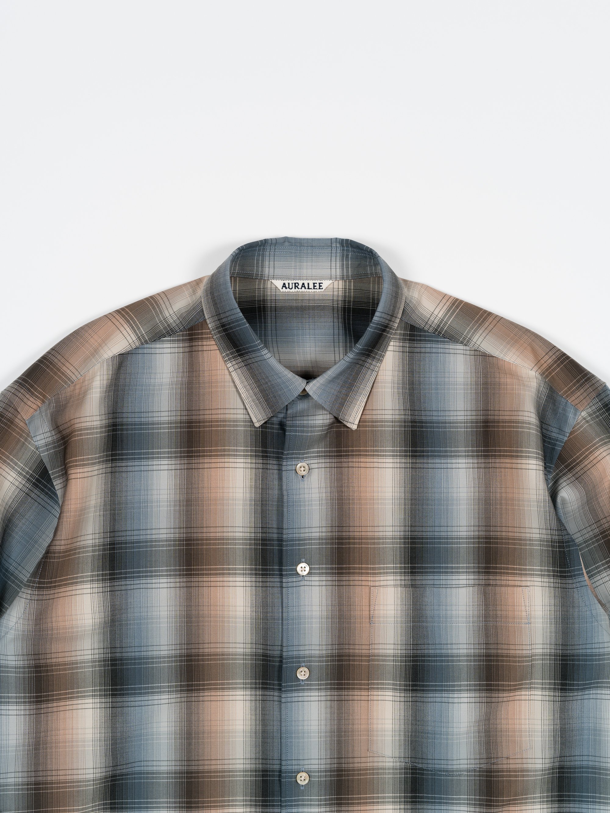 Auralee Super Light Wool Check Shirt - Blue Check | Garmentory